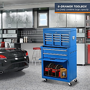 Big Lighting Deals 8-Drawer High Capacity Tool Chest, Rolling Tool Box with Lock, Tool Box on 4 Wheels with Sliding Drawers, Tool Storage Cabinet Removable Portable Box for Garage Warehouse New(Blue)