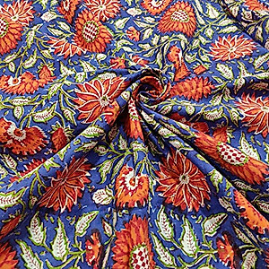 traditional Jaipur Printed Soft Cotton Fabric Hand Printed Indian Fabric, Cotton Fabric by The Yard Fabric, Jaipuri Cotton Kurti Print Fabric for Summer Dress (5 Yards)