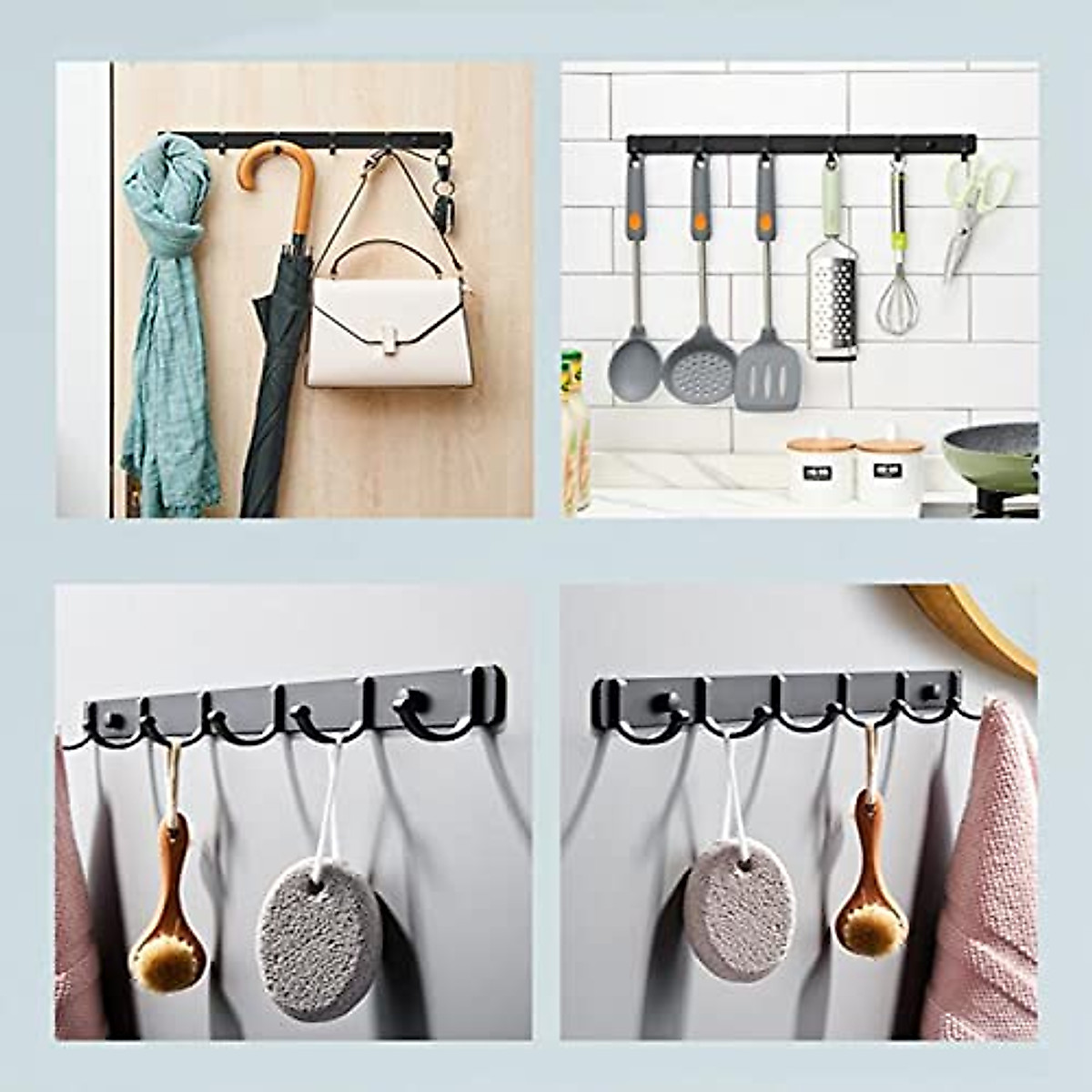 Spotcact Wall Mounted Coat Racks with Hooks Hanging Holder Towel Rack 10.83' x 1.50' Modern Black Hanging for Clothes Entryway Bathroom Bedroom (4 Hooks, Black)