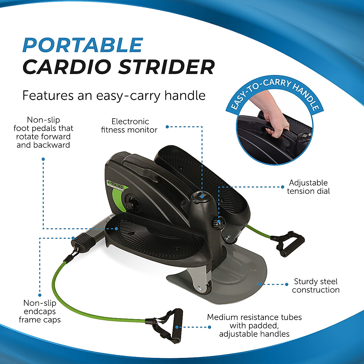 Stamina InMotion Compact Strider - Seated Elliptical with Smart Workout App - Foot Pedal Exerciser for Home Workout - Up to 250 lbs Weight Capacity