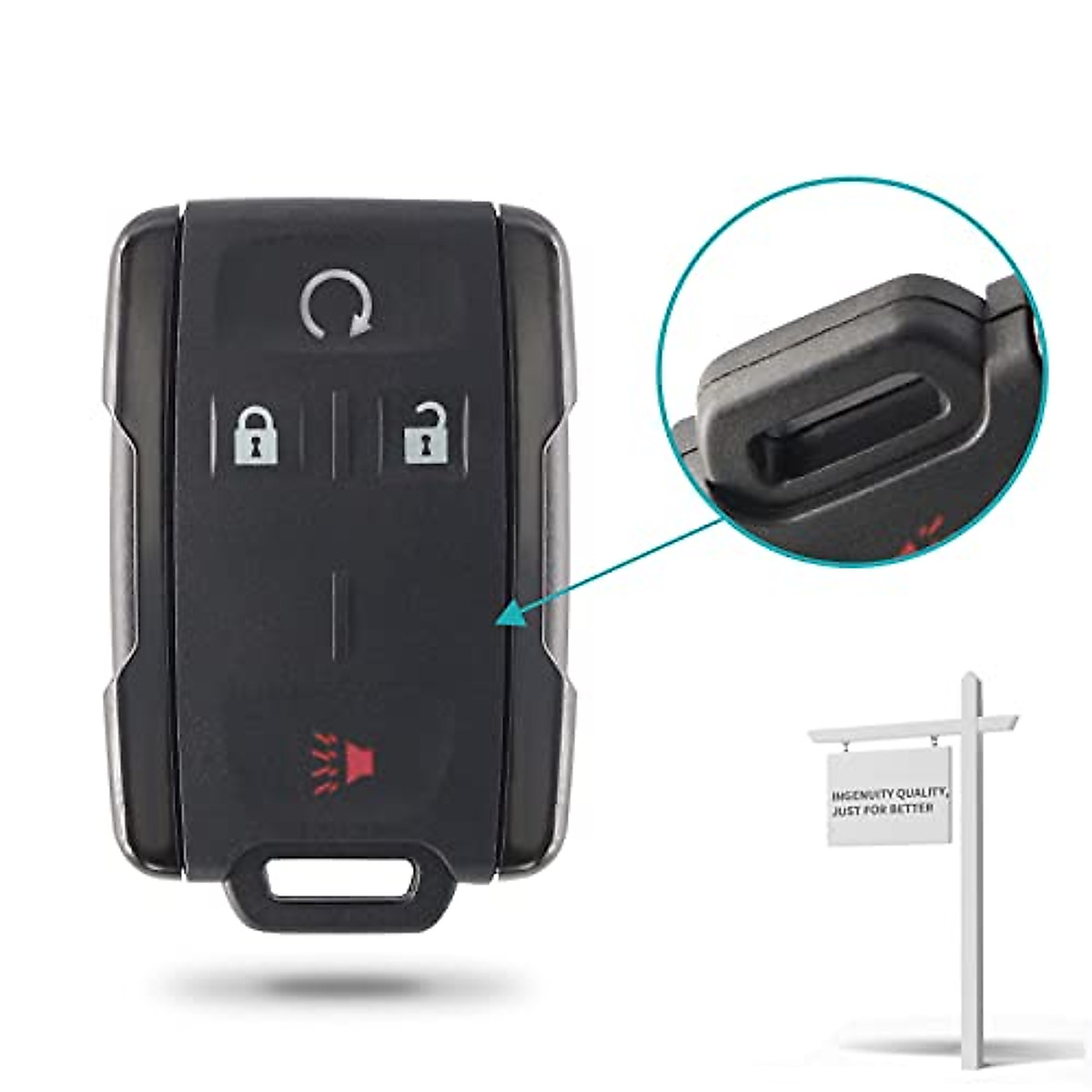 1 Replacement Remote Car Key Key Fob Clicker Transmitter, 4 Buttons Entry Remote for Chevrolet Silverado Key Fob for GM M3N-32337200 22881479, Black