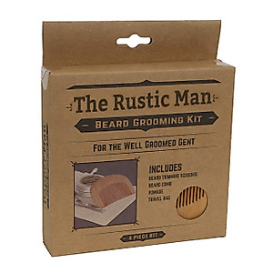 The Rustic Man For the Well Gent Beard Grooming Kit, Includes Trimming Scissors, Comb, Pomade, and Travel Bag, Cream