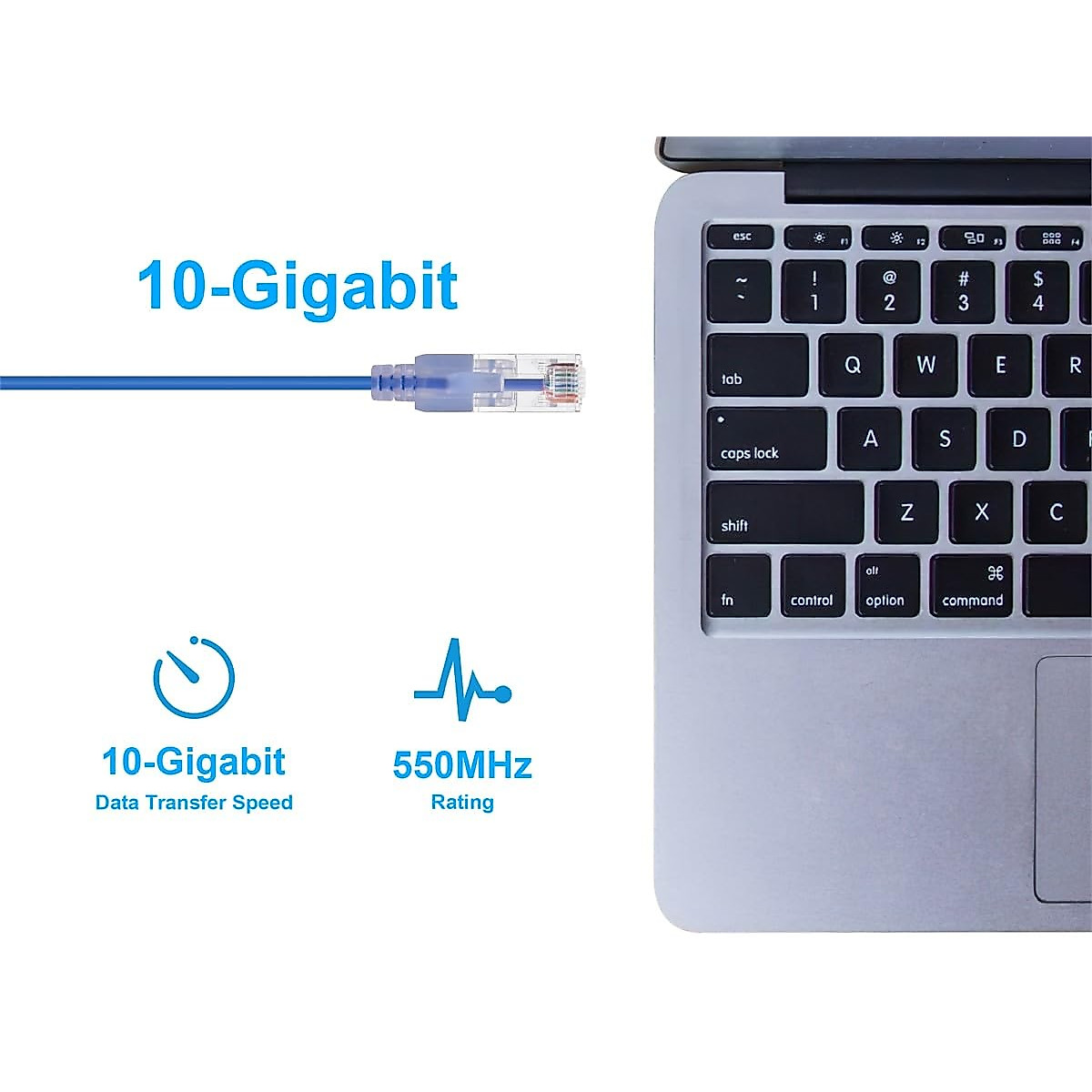 Monoprice Cat6A 25ft Blue 10-Pk Patch Cable UTP 30AWG 10G Pure Bare Copper Snagless RJ45 SlimRun Series Ethernet Cable