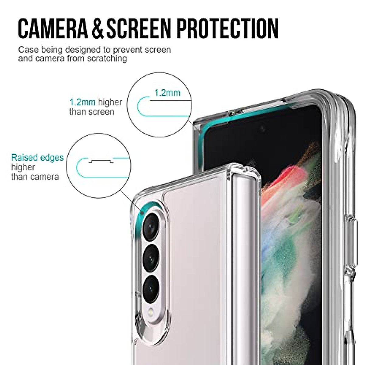 LTLGHYL Cover for Samsung Galaxy Z Fold 3, Ultra-Thin Transparent Solid PC Shockproof Anti-Scratch Bumper Case with Camera Protection Non-Slip Grip Protective Cover