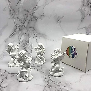Set of 4 x 2.5'' Mini Angels Figurines Cherubs Angels Resin Garden Statue Figurine, Garden Statues Rustic Home Decor, Adorable Music Angel Sculpture Memorial Statue(Music Angel)