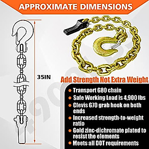 YATOINTO 2-Pack Grade 80 Trailer Safety Chain 35 Inch with 5/16'' Clevis Snap Hook and Chain Retainer | Transport Chain WLL 5,300 lbs for Towing