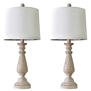 PORTRES 24.5" Mid Century Table Lamp Set of 2 for Living Room Farmhouse Linen Bedside Lamps for Bedroom Kids Room Dorm Office Rustic Lamps for End Table Nigntstand Resin
