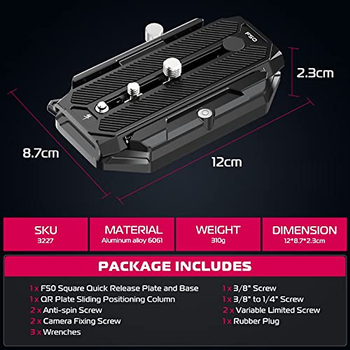FALCAM F50 Long Quick Release Kit for Big Cinema Camera, Camera Mounting Adapter QR System, 50mm Aluminum Camera Accessory for Filmmaker & Photographer, Compatible with Manfrotto 501 Size QR Plate