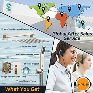 SR SUN RISE Shower Faucet Set Bathroom Square Rain Shower Head with Handheld Spray Wall Mounted Rainfall Shower Fixtures Brushed Nickel Shower Faucet Trim Repair Kits (Contain Shower Valve)