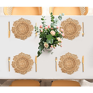 RIANGI 100% Jute Placemat farmhouse placemats set of 4 Reversible Natural 13x13 Inches Charger Plate Wedding Placemats - Hand Made by Skilled Artisans - Boho Table Mats