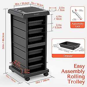 TASALON Salon Trolley Cart for Salon Station - Space Saving Salon Rolling Cart for Extra Storage - Hair Salon Beauty Cart - 6-Tray Salon Cart - Multipurpose Tool Cart - Tattoo Tray
