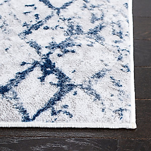 SAFAVIEH Amelia Collection Area Rug - 8' x 10', Grey & Navy, Modern Trellis Distressed Design, Non-Shedding & Easy Care, Ideal for High Traffic Areas in Living Room, Bedroom (ALA783H)