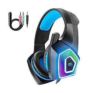 ARKARTECH Gaming Headset with Mic for Xbox One PS4 PS5 PC Switch Tablet, with Stereo Surround Sound & LED Light Noise Cancelling Over Ear Headphones