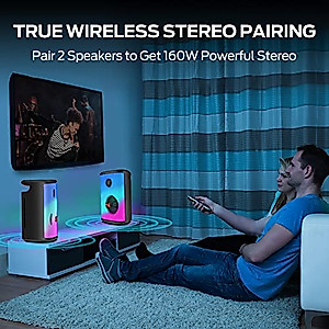 Monster Sparkle Loud Bluetooth Speaker 80W, Party Speaker with Powerful Sound and Heavy Bass, Full Screen Colorful Lights, 24H Playtime, AUX, USB Playback, Portable Waterproof Speaker for Outdoor Home