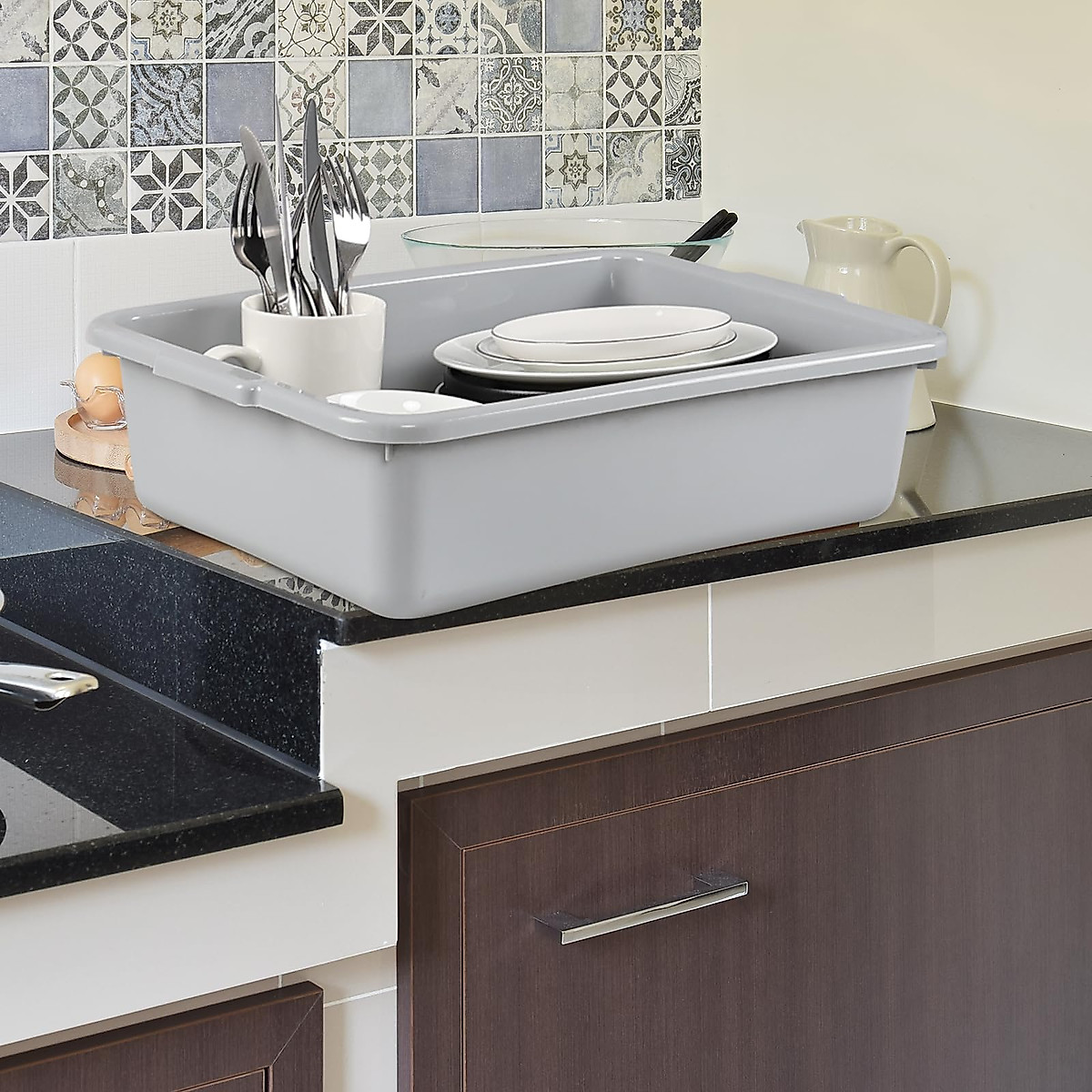 Hayixia 4-Pack 13 L Commercial Bus Tub Box, Plastic Dish Pan Tub, Grey