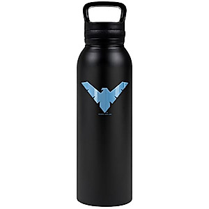 Batman OFFICIAL Batman Nightwing Logo Pattern 24 oz Insulated Canteen Water Bottle, Leak Resistant, Vacuum Insulated Stainless Steel with Loop Cap, Black