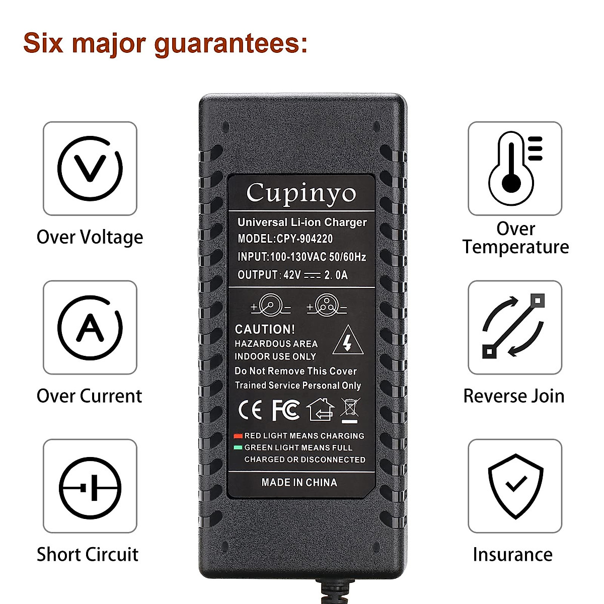 Cupinyo Upgraded 42V Charger 1 Prong Fast 2A for 36V Lithium Ebike Escooter, Compatible with 36 Volt gotrax Electric Bike Scooter Charger