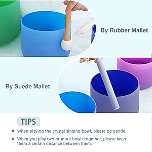 432HZ 6''-12'' Set of 7 Colored Crystal Singing Bowl Sound Healing with 2 Case Bags