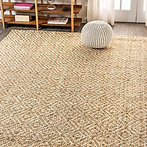 JONATHAN Y NFR100A-3 Hira Hand Woven Diamond Chunky Jute Indoor Area-Rug Bohemian Farmhouse Easy-Cleaning Bedroom Kitchen Living Room Non Shedding, 3 X 5, Natural Color