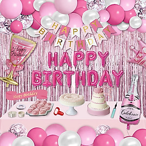 Party Spot! 103 pcs Pink Birthday Decorations, Pink Decorations for Party, Balloon Arch, Tablecloth, Banner, Fringe Curtain, Birthday Decoration for Women, Pink Party Decorations