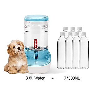 Automatic Cat Feeder Automatic Dog Water Dispenser 1 Gallon Double Bowl Design for Cats or Small Pets (Blue Water)