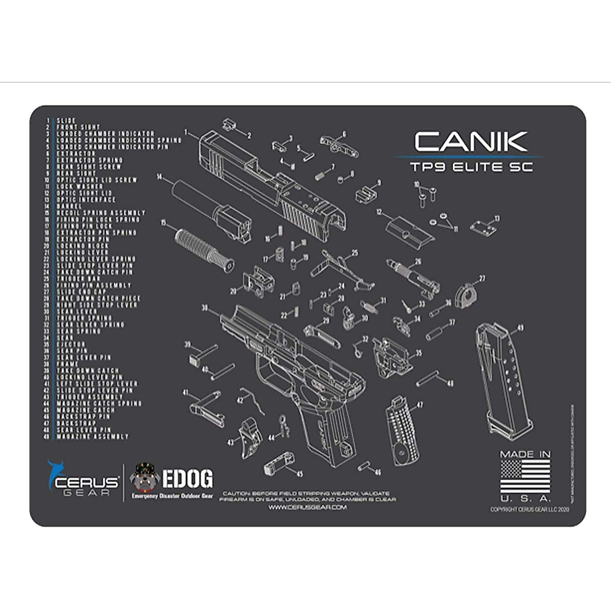 EDOG Range Warrior 27 Pc Gun Cleaning Kit - Compatible with Canik TP9 Elite SC - Schematic (Exploded View) Mat, Range Warrior Universal .22 9mm - .45 Kit & Tac Book Accessories Set