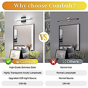 Combuh LED Bathroom Vanity Light Bar 16 Inch 9W Black IP44 Over Mirror Lighting Fixture Wall Sconce Indoor Modern Cool White 6000K