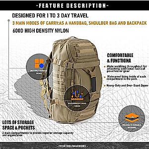 WolfWarriorX Gym Bag Duffle Bags Backpack Travel Weekender Bag for Men Women Workout Bag for Military,Sports,Overnight,Basketball,Tactical,Football Waterproof & Tear Resistant Coyote 45L
