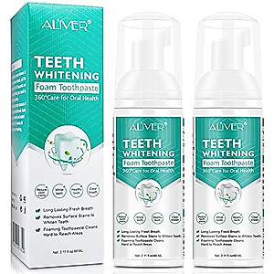 Teeth Whitening Foam Toothpaste, Teeth Whitening Mousse, Baking Soda Toothpaste, Stain Removal Toothpaste, 360 Care Month and Healthy Oral Environment, Travel Friendly, 2 Pack