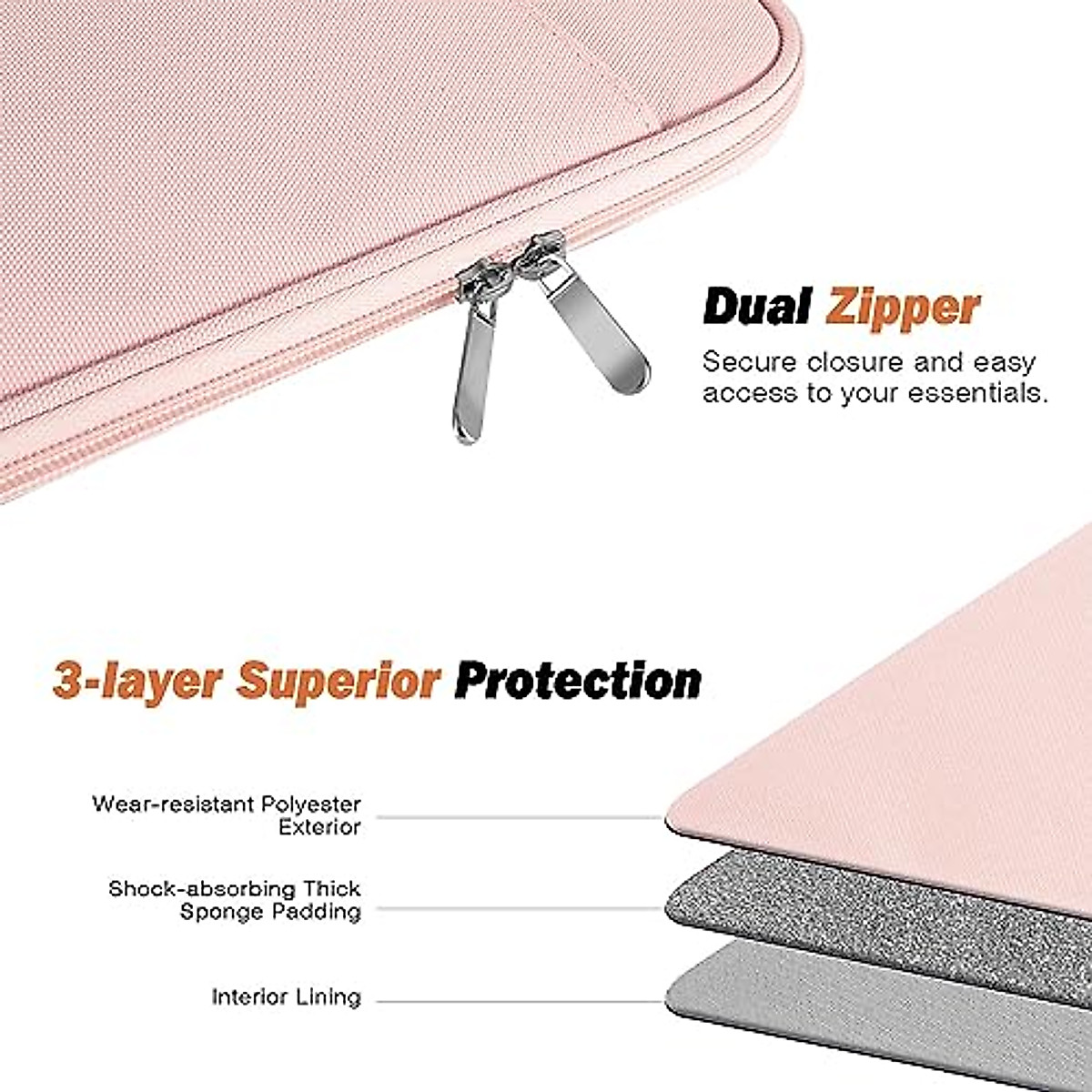 MoKo 12.9 Inch Tablet Sleeve Bag, Compatible with iPad Pro 12.9 M2 2022/2021/2020/2018/Pro 12.9 2017, Surface Laptop Go 12.4", Galaxy Tab S8+ 12.4", Waterproof Bag Carrying Case with Pocket, Pink