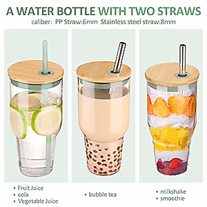 kytffu 32oz Glass Tumbler with Straw and Lid, Reusable Boba Smoothie Cup Iced Coffee Tumbler with Silicone Sleeve, Fits Cup Holder Glass Water Bottle BPA Free, Olive