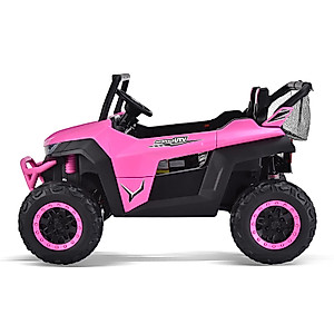 Joywhale 24V 2 Seater Kids Ride on UTV Car Powerful Electric Vehicle, with 4x75W Strong Motors, Big Battery, Easy-Drag System, 2.4G Remote Control, Soft Braking, Spring Suspension, Music, BW-U20