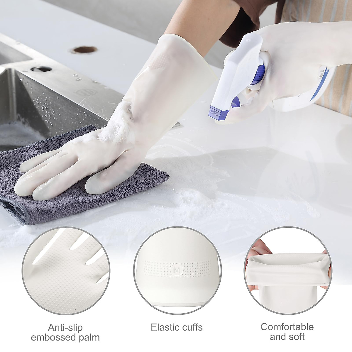 IUCGE Cleaning gloves for household Rubber dishwashing gloves for kitchen 3 Pairs Reusable,Durable,Light,Thin.(Medium,Multicolor)