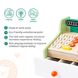 Classic World Cash Register Wooden Pretend Play Counting Toy for Kids Baby Gift