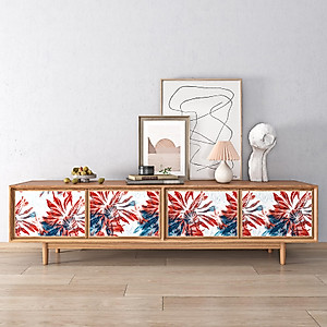 ReWallpaper 17.5in×23ft Floral Wallpaper Red and White Floral Peel and Stick Wallpaper Boho Blue Floral Petals Contact Paper for Cabinets Drawers Walls Blooming Flowers Wallpaper Waterproof Easy Apply