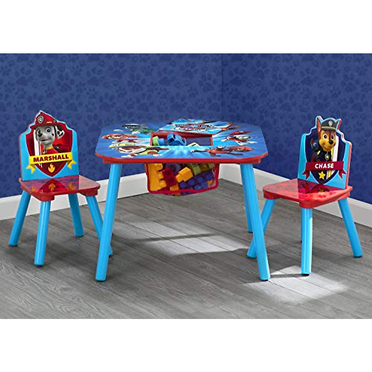 Delta Children Kids Table and Chair Set with Storage (2 Chairs Included) Plus Design & Store 6 Bin Toy Storage Organizer - Ideal for Arts & Crafts, Homeschooling, Homework & More, Nick Jr. PAW Patrol