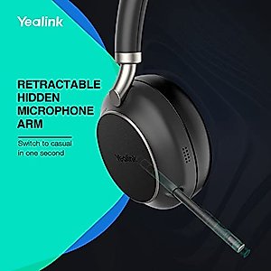 Yealink BH76 Bluetooth Headphones Wireless with Heaset Stand Upgraded, MS Teams UC Compitable, Hi-Fi, ANC, Bluetooth Headset with Microphone (5-mics) Retractable Arm Noise-Cancellation