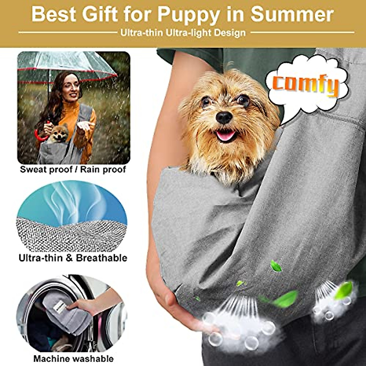 artisome Pet Dog Sling Carrier Reversible Adjustable Strap Travel Hand-Free Safe Bag Small Puppy Backpack(Black 8-15 lbs)