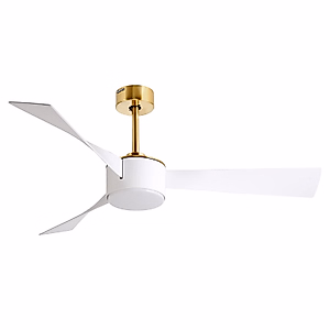 Fanliving 52 Inch Ceiling Fan with Lights Remote Control, Indoor Modern Ceiling Fan with High CFM Quiet DC Motor, 3 Blade White Gold Ceiling Fan for Bedroom Living & Dining Room
