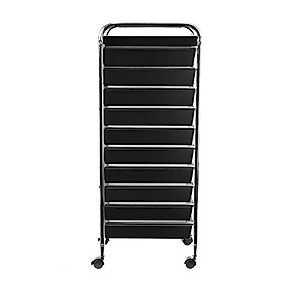Seville Classics 10-Drawer Multipurpose Mobile Rolling Utility Storage Organizer with Tray Cart, Translucent Black