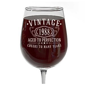 Spotted Dog Company Vintage 1988 Etched 16oz Stemmed Wine Glass - 36th Birthday Gifts for Women - Cheers to 36 years old - 36th decorations for her - Best Engraved Wine Gift ideas Friend - Sister 2.0