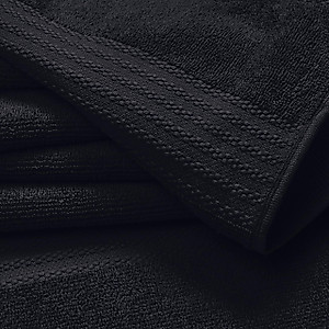 GLAMBURG Ultra Soft 8-Piece Towel Set - 100% Pure Ringspun Cotton, Contains 2 Oversized Bath Towels 27x54, 2 Hand Towels 16x28, 4 Wash Cloths 13x13 - Ideal for Everyday use, Hotel & Spa - Black