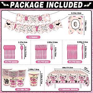 Yavxzvbw 182Pcs Boo I'm Two Decor Birthday Halloween Decorations Two Spooky Birthday Pink Halloween Birthday Party Decorations Girl with Boo Banner for Halloween 2nd Birthday Decorations