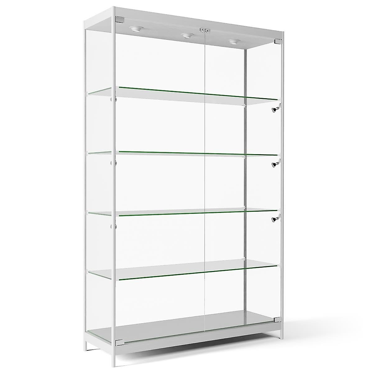 Displays2go Tempered Glass Showcases in Silver, Anodized Aluminum & Melamine, LED Lighting – Silver (LESC4816SV)