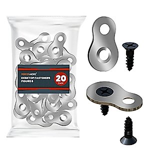 20 Pack Figure 8 Shaped Steel Desk Top Fastener Clip, Heavy Duty Figure-Eight Fasteners Table Top Connector or Desk Top Fastener Clip, Solid Steel with Nickel Screws