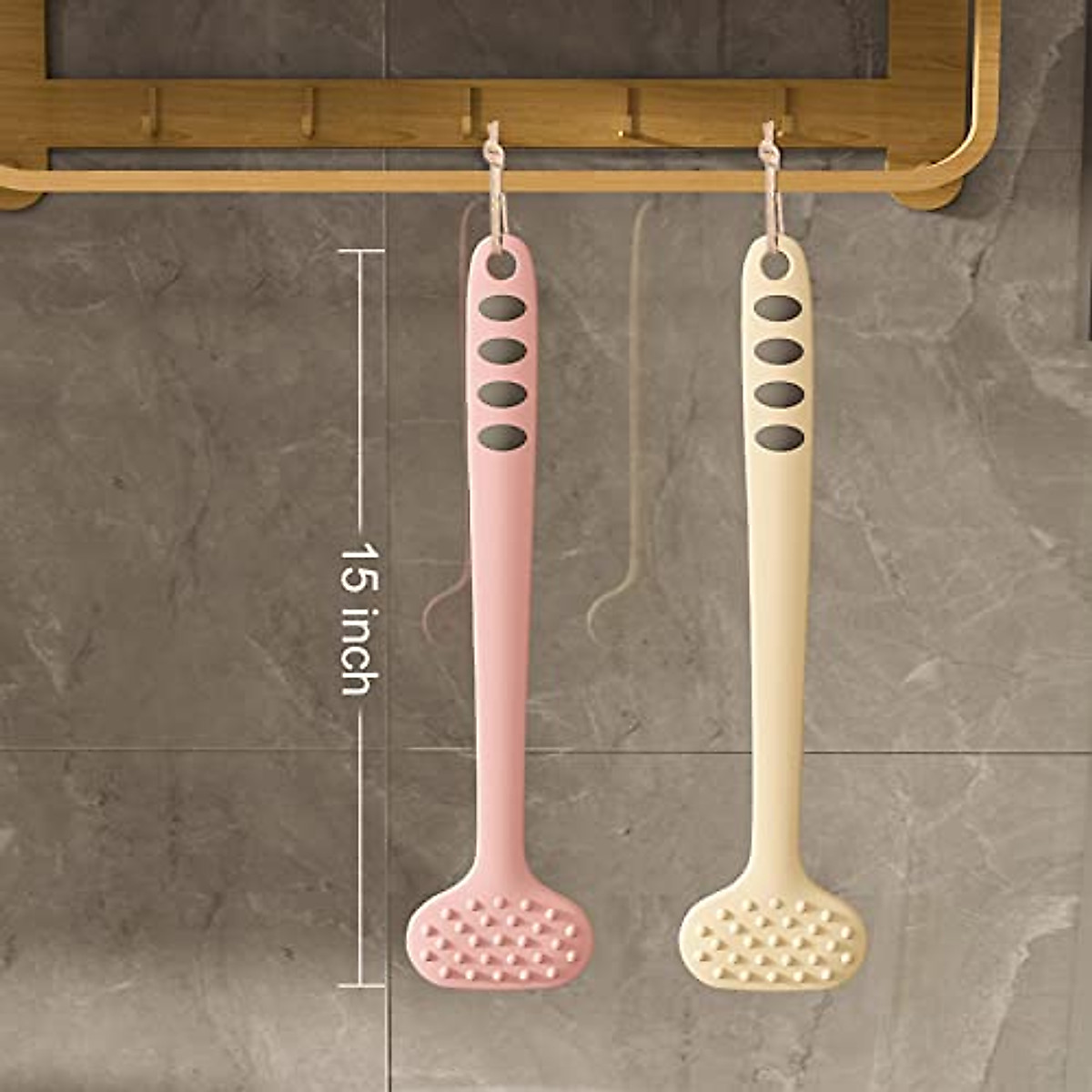 Bath Body Brush with Soft Bristles,Non-Slip Handle Built-in TPR Enhance Grip,15 in Long Handle Gentle Exfoliation Improve Skin's Health and Beauty for Women Men Shower Brushing (Black)