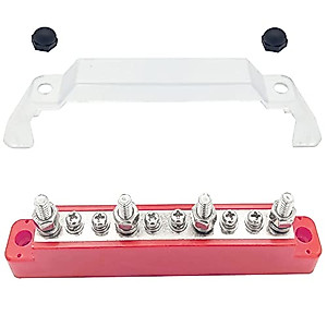 ROYFACC Bus Bar Power Distribution Block 4 x 1/4" Studs 6 x M4 Screw Terminal Block with Cover 150 Amp Rating for Car Boat Marine Caravan RV (Black + Red)