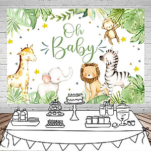 Mocsicka Jungle Safari Boy Baby Shower Backdrop Wild Animals Safari Party Decorations Oh Baby Jungle Theme Tropical Green Leaves Baby Shower Banner Supplies