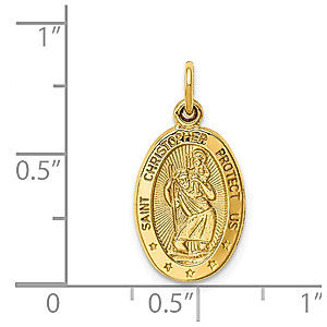Solid 14k Yellow Gold Catholic Patron Saint Christopher Medal Oval Charm Small Pendant - 21mm x 11mm - Jewelry Gifts For Women Wife Mom Gifts For Men Husband Dad