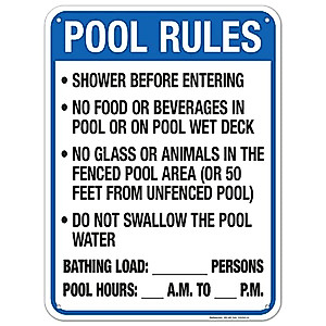 Florida Pool Rules Sign, Complies With State Of Florida Pool Safety Code, (SI-62042) 18x24 Inches, 55 mil thick HDPE (high density polyethylene), Fade Resistant, Made in USA by Sigo Signs